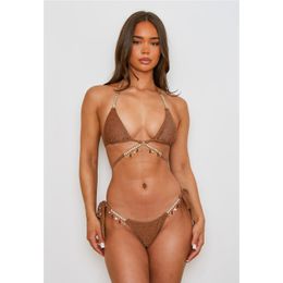 Bikini-Hose MODA MINX "Lumiere Seychelles", Damen, Gr. L, US-Gr&ouml;&szlig;en, gelb, 85% Polyester, 8% Elasthan, 7% Metall, unifarben, Badehosen Bikini-Hose, mit Glitzersteinchen und Anh&auml;ngern