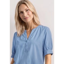 Kurzarmbluse Street One, Damen, Gr. 34, blau (northern blau), Stoff, 100% Viskose, unifarben, normal normal, Rundhals, B&uuml;ndchen, Blusen, aus softer Viskose