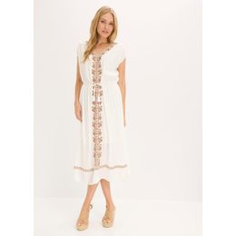 bonprix Boho-Midikleid aus flie&szlig;ender Viskose, wei&szlig;, Gr.50, Ein luftig-lockeres Must-Have mit Stickerei, aus Viskose