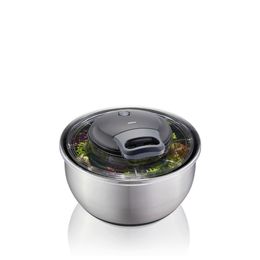 Gefu Salatschleuder Pullit, Schwarz, Transparent, Metall, Kunststoff, 4,5 L, rund, 18.5 cm, Deckel mit Sichtfenster, Kochen, K&uuml;chenhelfer, Salatschleuder
