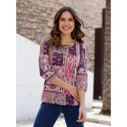 3/4-Arm-Shirt Classic Basics "Rundhals-Shirt", Damen, Gr. 46, traube, champagner, bedruckt, 100% Baumwolle, gemustert, mehrfarbig, Rundhals, Shirts 3/4-Arm-Shirt
