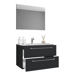 Waschtisch Vcm "3-tlg. Waschplatz Waschtisch Badinos Schublade SP", schwarz, B:80cm T:46cm, Waschtische, Waschtisch