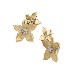 Paar Ohrstecker Fossil "Schmuck Geschenk Edelstahl Ohrringe Blume Sutton", gelbgoldfarben, edelstahlfarben, kristallwei&szlig;, kristallwei&szlig;, Ohrringe, Damen, Edelstahl, mit Glasstein