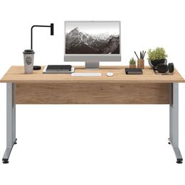 Schreibtisch FMD "Calvi", braun (hickory), B:160cm H:75cm T:80cm, Tische, Schreibtisch