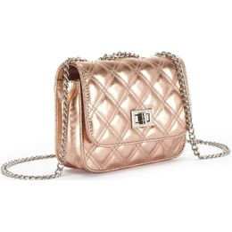 Umh&auml;ngetasche Lascana "Minibag, Schultertasche, Henkeltasche, Crossbody Bag", Damen, Gr. B/H/T: 19cm x 14cm x 5cm, rosa (rosegoldfarben), Lederimitat, unifarben, Taschen Umh&auml;ngetasche, Handtasche Damen zum Umh&auml;ngen, mit Kettenhenkel, VEGAN