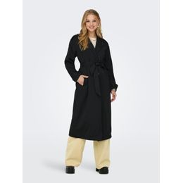 Trenchcoat Only "ONLLINE X-LONG TRENCHCOAT OTW NOOS", Damen, Gr. S, schwarz, Web, Obermaterial: 100% Polyester, unifarben, l&auml;ssig geschnitten, V-Ausschnitt, M&auml;ntel, mit Bindeg&uuml;rtel an der Taille - 2 Seitentaschen