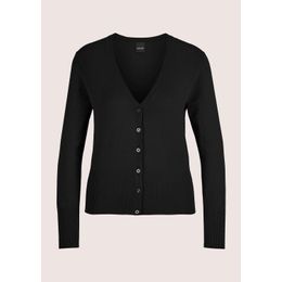 Madeleine Mode Strickjacke MADELEINE "Strickjacke Eleganter Viskose-Cardigan mit Knopfleiste", Damen, Gr. 40/42, schwarz, Obermaterial: 70% Viskose CV. 30% Polyamid PA., Modern, V-Ausschnitt, Strickjacken Strickjacke, Hochwertige Blendenverarbeitung