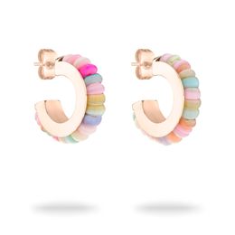 Paar Creolen Tamaris "Schmuck Geschenk Edelstahl Ohrringe All About Beads", gold (ros&eacute;goldfarben, gr&uuml;n, beige, pink, ros&eacute;, hellblau, gr&uuml;n, beige, pink, ros&eacute;, hellblau), Ohrringe, Damen, 20mm, Edelstahl, mit Naturstein
