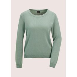 Madeleine Mode Longpullover MADELEINE "Strickpullover Schlichter Baumwollpullover mit Rundhals", Damen, Gr. 48, gr&uuml;n (hellsalbeigr&uuml;n), Obermaterial: 100% Baumwolle CO., Modern, Pullover Longpullover, Hautsympathische Baumwolle