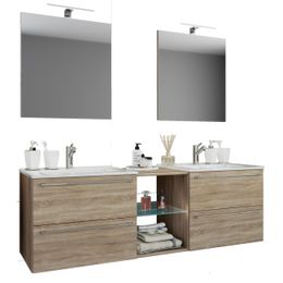 Waschtisch Vcm "3-tlg. Doppel Waschplatz Waschtisch Badinos XXL", braun (sonoma, eiche), B:157cm T:46cm, Waschtische, Waschtisch