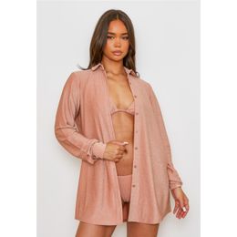 Langarmbluse MODA MINX "Lumiere", Damen, Gr. L, orange, 85% Polyester, 8% Elasthan, 7% Metall, unifarben, lang, ohne Ausschnitt, Blusen, mit tollem Schimmer