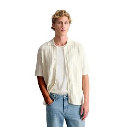 Marc O'Polo Strickjacke MARC O'POLO DENIM, Herren, Gr. L, wei&szlig; (creamy wei&szlig;), Single Jersey, Obermaterial: 100% Baumwolle, regular fit normal, Rippb&uuml;ndchen, Strickjacken Strickjacke, Kurzarm-Strickjacke im Polostil regular mit Lochstruktur