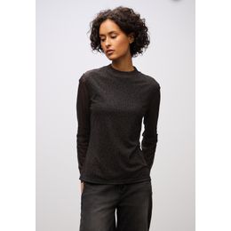 Langarmshirt Street One, Damen, Gr. 34, braun (schwarzest braun), Jersey, Obermaterial: 95% Polyester, 5% Elasthan. Futter: 100% Viskose, normal h&uuml;ftbedeckend, Rundhals, Shirts Langarmshirt, in transparenter Mesh-Qualit&auml;t und Leo-Muster