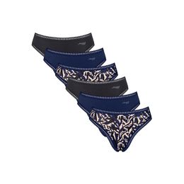 Slip Sloggi "Slip GO Crush High leg C6P 6er Pack", Damen, Gr. M, blau, Obermaterial: 95% Baumwolle CO. 5% Elasthan EL., Unterhosen Slip
