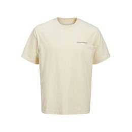 Jack & Jones Print-Shirt JACK & JONES "JCOCALMA BACK PRINT TEE SS CREW NECK", Jungen, Gr. M, beige (sweet corn), Jersey, Obermaterial: 100% Baumwolle, bedruckt, regular fit taillenbedeckt, Rundhals, gerader Abschluss, Shirts, mit Backprint