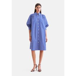 Sommerkleid Seidensticker, Damen, Gr. L (40), Normalgr&ouml;&szlig;en, blau, 100% Baumwolle, gestreift, regular fit, Kleider Sommerkleid, 3/4 Kragen Gestreift