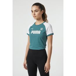 T-Shirt Puma "SPORT RINGERTEE", Damen, Gr. S, gr&uuml;n (emerald ice), Jersey, Obermaterial: 100% Baumwolle, unifarben, slim fit normal, Rundhals, Shirts T-Shirt, Slim Fit Passform, Kurzarm, Rundhalsausschnitt