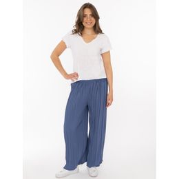 Stoffhose Zwillingsherz "Summer", Damen, Gr. N-Gr, jeansblau, Obermaterial: 95% Polyester, 5% Elasthan, Hosen Stoffhose, Plissee-Struktur, lockerer Sitz, elastischer Bund