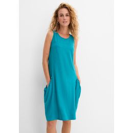 Jerseykleid bonprix "Baumwoll-Jerseykleid mit Taschen", Damen, Gr. 48/50 (XL), N-Gr, blau (kobaltt&uuml;rkis), Obermaterial: 100% Baumwolle, A-Linie, Kleider Jerseykleid, f&uuml;r den Alltag, &auml;rmellos, aus Baumwolle, in A-Linie, mit Taschen