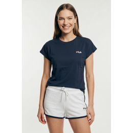 Shorty Fila "WOMAN JERSEY TOP + TERRY SPONGE SHORTS PYJAMAS", Damen, Gr. L, wei&szlig; (wei&szlig; blau), Frottee, Obermaterial: 100% Baumwolle. Obermaterial 2: 80% Baumwolle, 20% Polyester, unifarben, regular fit kurz, Rundhals, Homewear-Sets Shorty, mit kontrastreichen Paspeldetails