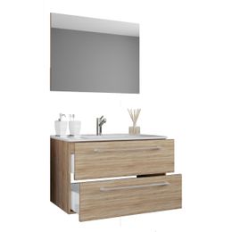 Waschtisch Vcm "3-tlg. Waschplatz Waschtisch Badinos Schublade SP", braun (sonoma, eiche), B:80cm T:46cm, Waschtische, Waschtisch