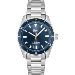 Quarzuhr Lacoste "BOSTON", silber (silberfarben, blau), Armbanduhren, Herren, Quarzuhr, Armbanduhr, Herrenuhr, Edelstahlarmband, analog