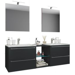 Waschtisch Vcm "3-tlg. Doppel Waschplatz Waschtisch Badinos XXL", schwarz, B:157cm T:46cm, Waschtische, Waschtisch