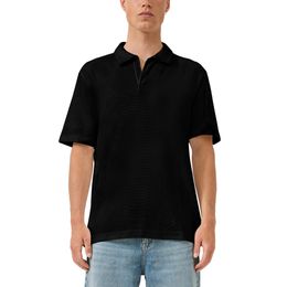 Poloshirt QS, Herren, Gr. M, schwarz, Web, Obermaterial: 100% Baumwolle, Strukturmuster, regular fit normal, ohne Ausschnitt, Shirts, mit Struktur Muster