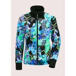 Madeleine Mode Kurzjacke MADELEINE "Blouson Florale Stretchjacke mit Rei&szlig;verschluss", Damen, Gr. 34, blau (t&uuml;rkis, multicolor), Obermaterial: 60% Baumwolle CO. 35% Polyester PES. 5% Elasthan EL., Modern, Jacken Kurzjacke, Modische Shirtjacke