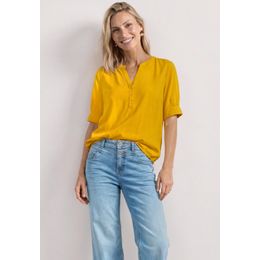 Kurzarmbluse Street One, Damen, Gr. 34, gelb (saffron gelb), Stoff, 100% Viskose, unifarben, normal normal, Rundhals, B&uuml;ndchen, Blusen, aus softer Viskose