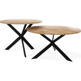COUCHTISCH-SET Lev 2er-Set rund, Lancelot Eiche 75/36, 58/42