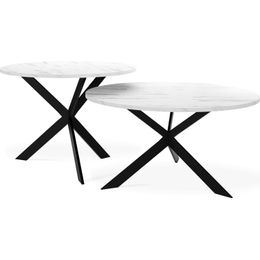 COUCHTISCH-SET Lev 2er-Set rund, Marmor Wei&szlig; 75/36, 58/42