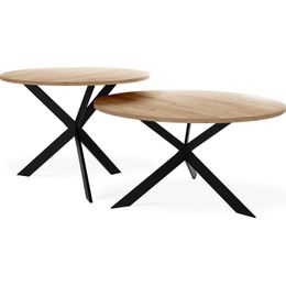 COUCHTISCH-SET Lev 2er-Set rund, Craft Eiche 75/36, 58/42