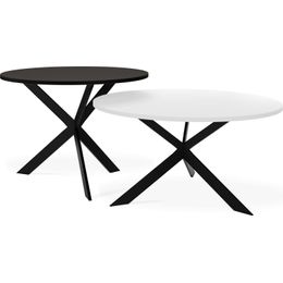 COUCHTISCH-SET Lev 2er-Set rund, Wei&szlig; - Schwarz 75/36, 58/42