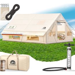 ELONEO aufblasbares Zelt f&uuml;r 4-8 Personen mit Dachfenster Luftpumpe Premium Glamping Zelt wasserdicht, Luftzelt, Inflatable Tent, Camping Zelt, beige