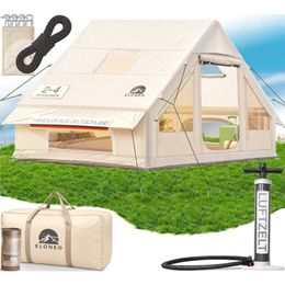 ELONEO aufblasbares Zelt f&uuml;r 2-4 Personen mit Dachfenster Luftpumpe Premium Glamping Zelt wasserdicht, Luftzelt, Inflatable Tent, Camping Zelt, beige
