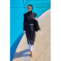 Schwarzes Burkini-Set mit vollst&auml;ndiger Abdeckung f&uuml;r islamische Badebekleidung