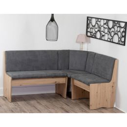 P & B Eckbank Duisburg Eckbank Titanic, Grau, Eiche Artisan, Textil, Uni, 3-Sitzer, seitenverkehrt montierbar, 165x89x125 cm, Truhe im Sitz, Esszimmer, B&auml;nke, Eckb&auml;nke