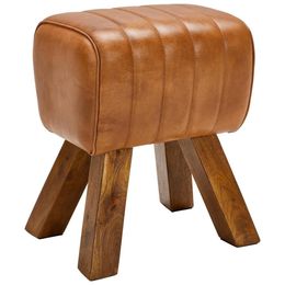 Livetastic Hocker, Braun, Holz, Leder, Echtleder, Ziegenleder, Mangoholz, massiv, Lederoptik, F&uuml;llung: Komfortschaum, quadratisch, 42x45x35 cm, Lederauswahl, Wohnzimmer, Hocker, Sitzhocker