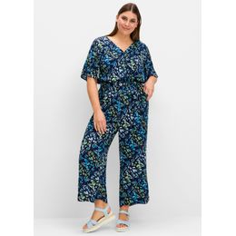 sheego Gro&szlig;e Gr&ouml;&szlig;en Overall in Wickeloptik, mit Cut-out-&Auml;rmeln, tiefblau-bedruckt, Gr&ouml;&szlig;e 52 - Damen