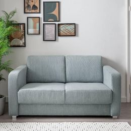 Pharao24.de 2er Sofa Schlafcouch in Hellblau mit Armlehnen