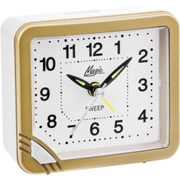 Quarzwecker Atlanta, gold (goldfarben, wei&szlig;), Wecker, ideal f&uuml;r Reisen, Geschenkidee, Leuchtzeiger, Weckwiederholung, analog