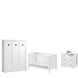 Pharao24.de Babyzimmer Set Kleinkinderzimmer in Wei&szlig; mit Herz Motiv (dreiteilig)