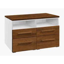 Pharao24.de Fernsehschrank Lowboard in Eiche dunkel & Wei&szlig; mit vier Schubladen