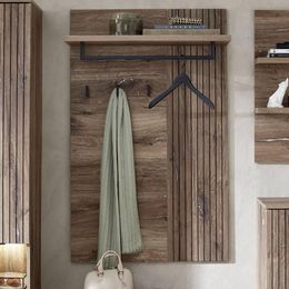 Pharao24.de Wandgarderobe H&auml;ngegarderobe in Wildeiche dunkel mit 3 Kleiderhaken