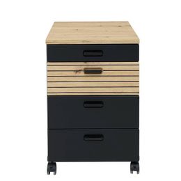 Pharao24.de Rollcontainer Schreibtisch Container in Schwarz und Wildeichefarben