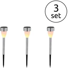 LED Solarleuchte Globo LIGHTING "SOLAR", silber, 3, 1 Stk., Leuchten, Solar, Garten, Fire Effect, Akku, Terrasse, Schiebeschalter, IP44
