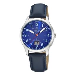 Funkuhr MASTER TIME "Aviation", blau (blau, blau), Armbanduhren, Herren, Funkuhr, Quarzuhr, Armbanduhr, Herrenuhr, Lederarmband, analog, digital