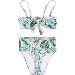 Triangel-Bikini Urban Classics "Urban Classics Damen Ladies High Waist Pattern Bikini", Damen, Gr. XS, N-Gr, bunt (leaf wei&szlig;), 85% Polyester, 15% Elasthan, Bikini-Sets Triangel-Bikini