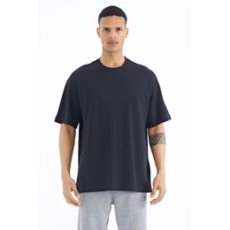 &Uuml;bergro&szlig;es Baumwoll-Mischgewebe Crew-Neck T-Shirt mit Aufn&auml;her